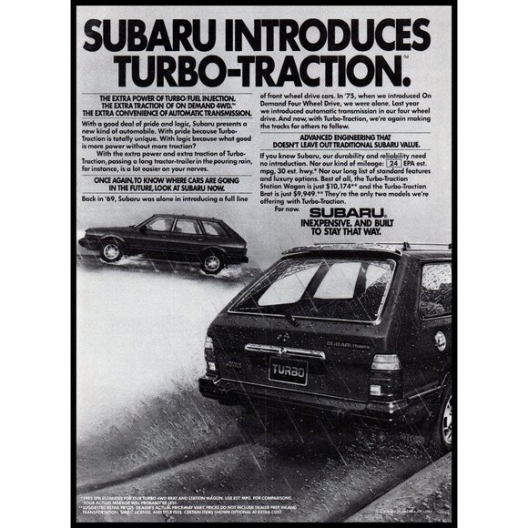 Subaru | Art | 984 Subaru Station Wagon Turbo Vintage Print Ad Rain ...